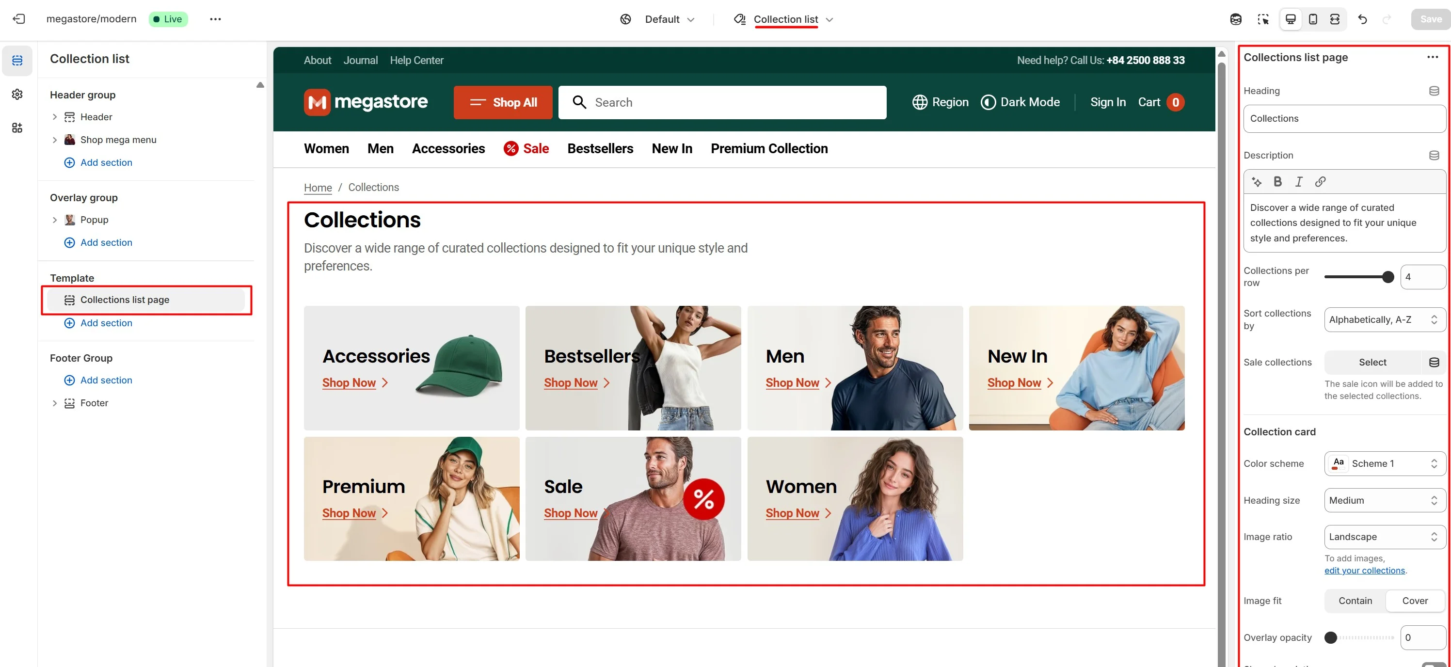 Displays a list of all collections.